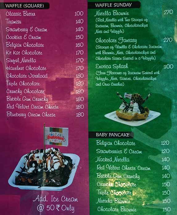 Menu at The Bubble Cafe, Surat