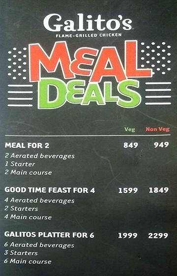 Menu at Galitos, Chennai