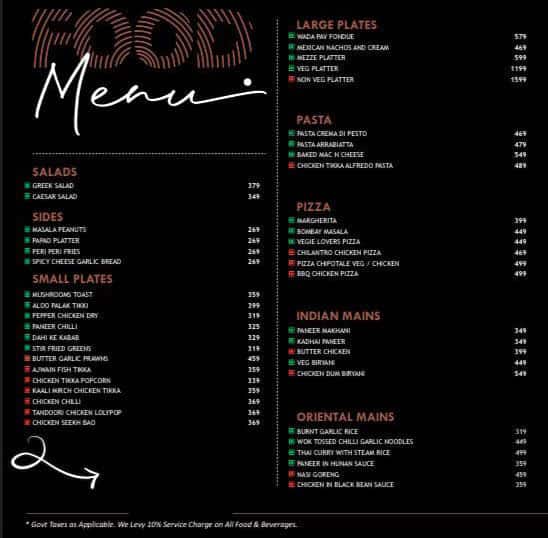 Menu of HEX - High Energy Xperience, Veera Desai Area, Mumbai