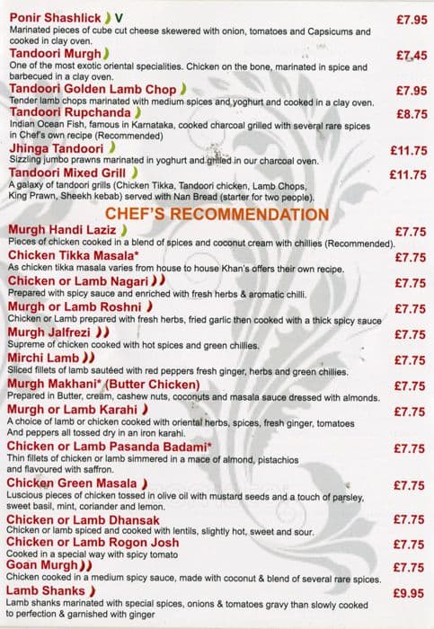 Menu at Khan Of Walton restaurant, Walton-on-Thames