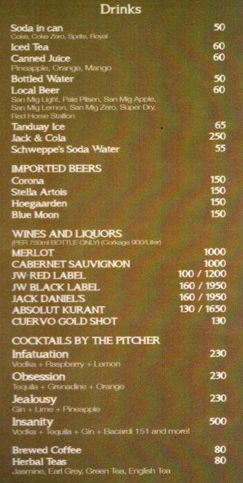 Menu at The Roof Deck Bistro restaurant, Quezon City