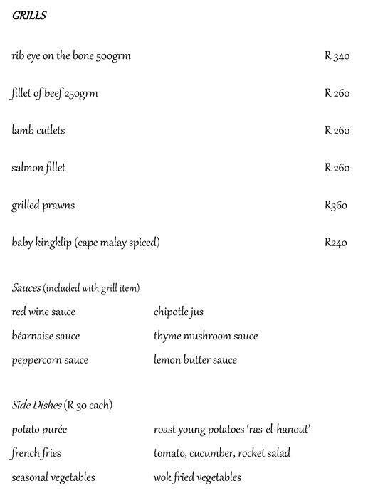 Menu at The Terrace-Cigar & Wine Bar- The Hyatt Regency, Johannesburg