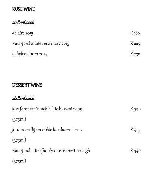 Carta de The Terrace-Cigar & Wine Bar- The Hyatt Regency, Johannesburgo