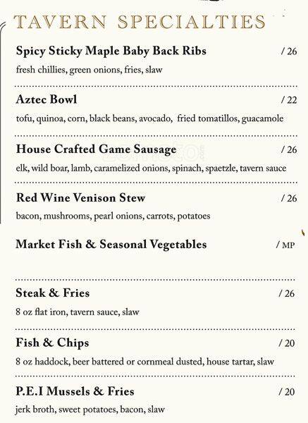 Menu at Museum Tavern restaurant, Toronto
