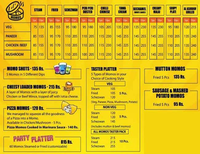 Menu of Big Fat Momo, Kacheripady, Kochi