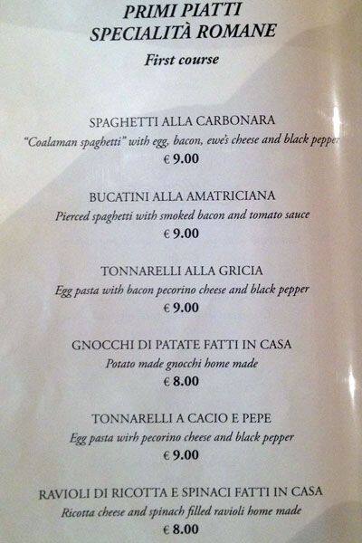 Menu da Ristorante Agostino Alla Pergola, Roma, Via Costantino Corvisieri