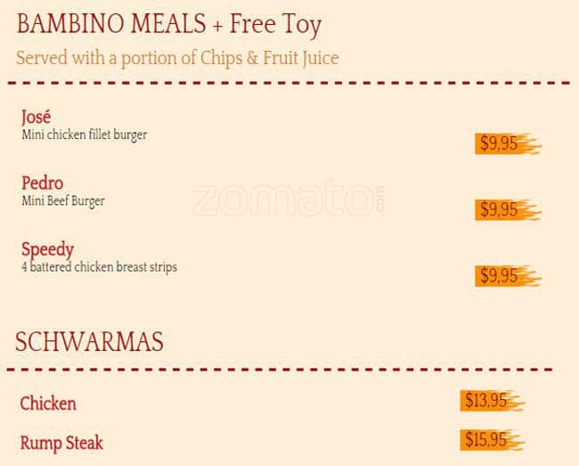 Menu at Mochachos Chicken Fiesta fast food, Cannington
