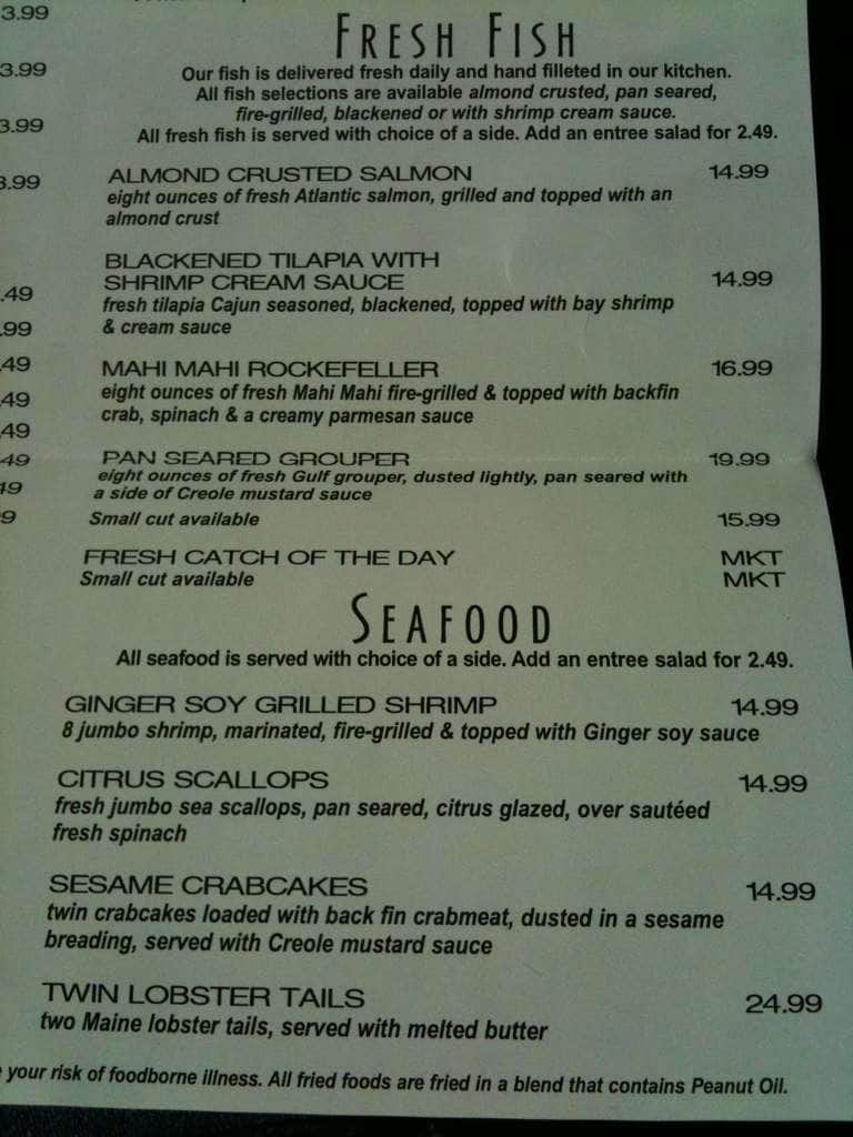 Menu at Malibu Beach Grill steakhouse, Port Orange, S Williamson Blvd #900