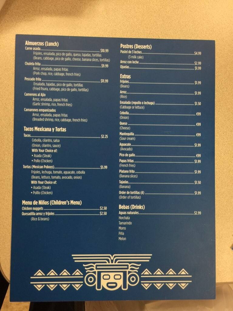 Menu at El Valle Latino Grill restaurant, Gulfport