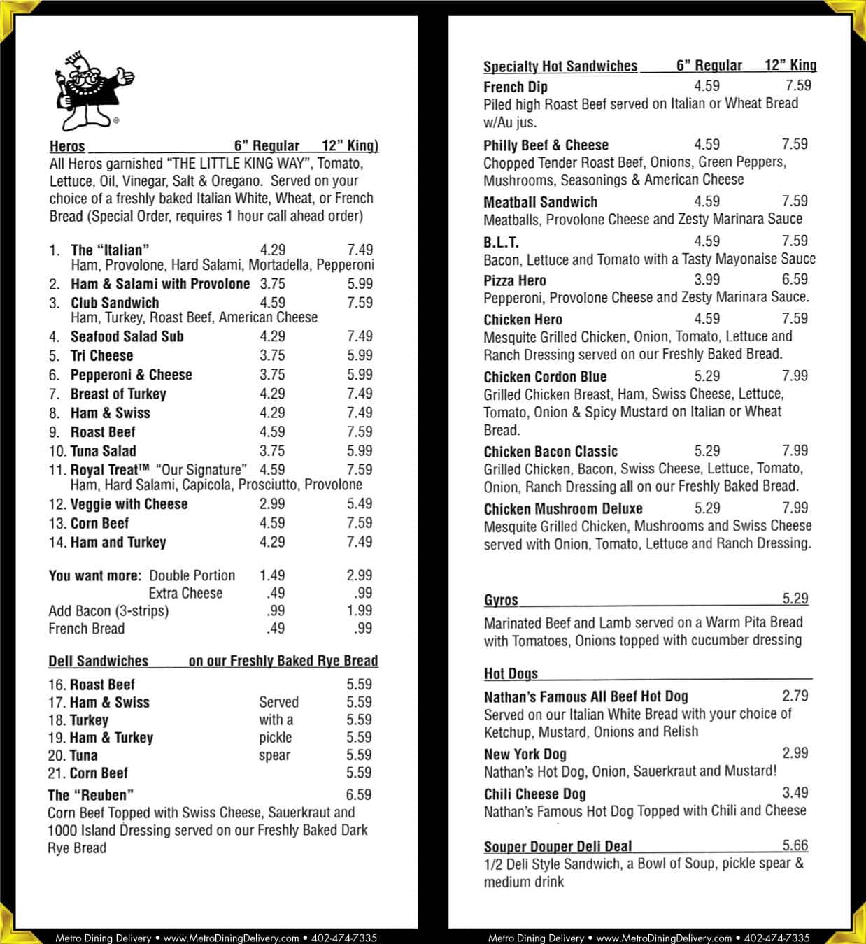 Menu at Little King restaurant, Lincoln, South St