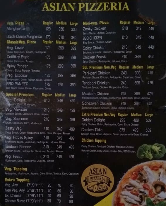 Menu of Asian Pizzeria, Kompally, Hyderabad