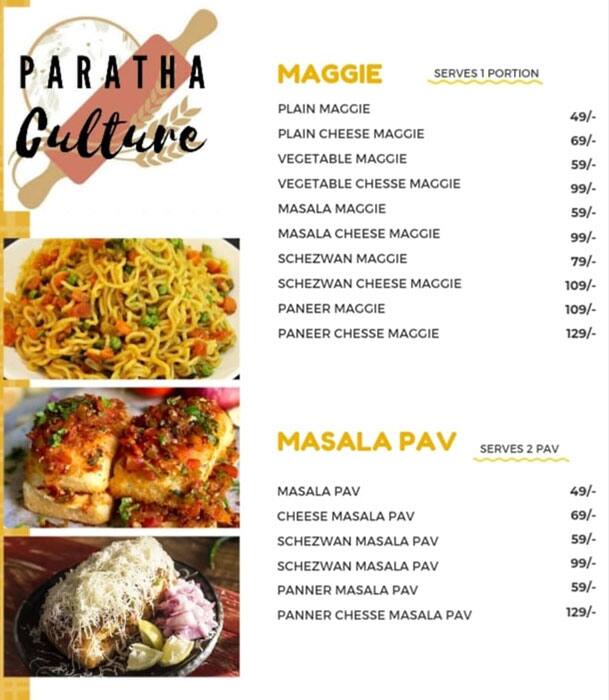Menu of Paratha Culture, Kandivali West, Mumbai
