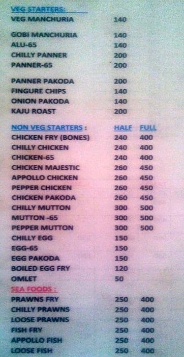 Menu of Raja Family Dhaba, Sangareddy, Hyderabad