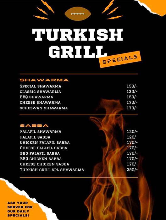 Menu of Turkish Grill, Masab Tank, Hyderabad
