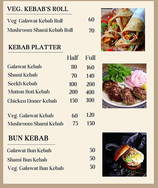 Menu of Kabab Story On Wheels, Sadar Bazaar, Lucknow