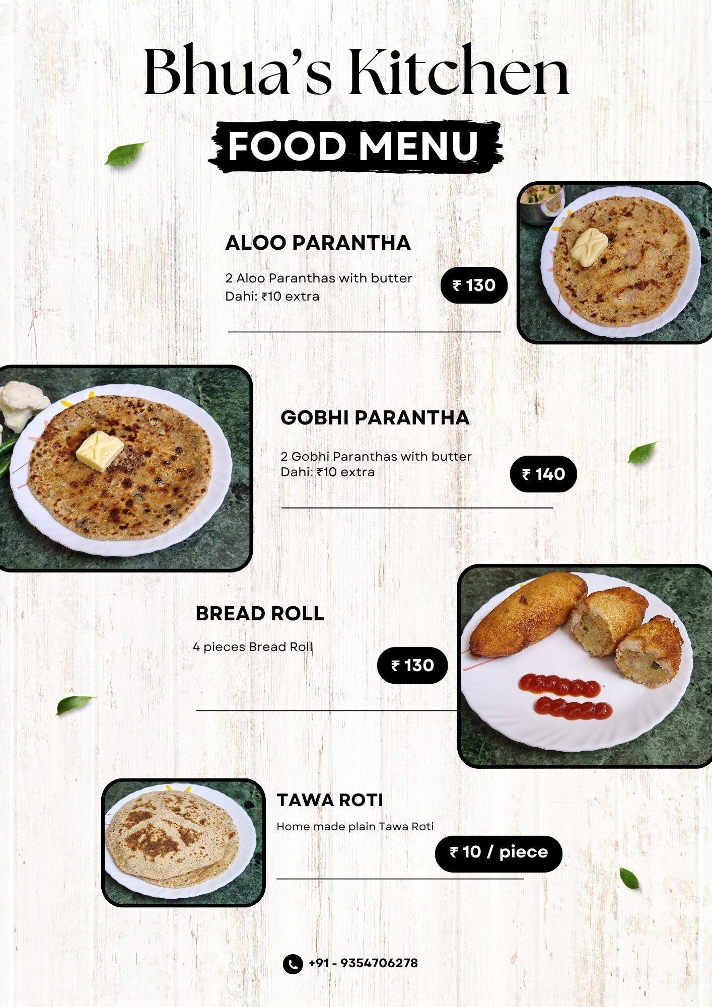 Menu of Bhua's Kitchen, Raja Garden, New Delhi
