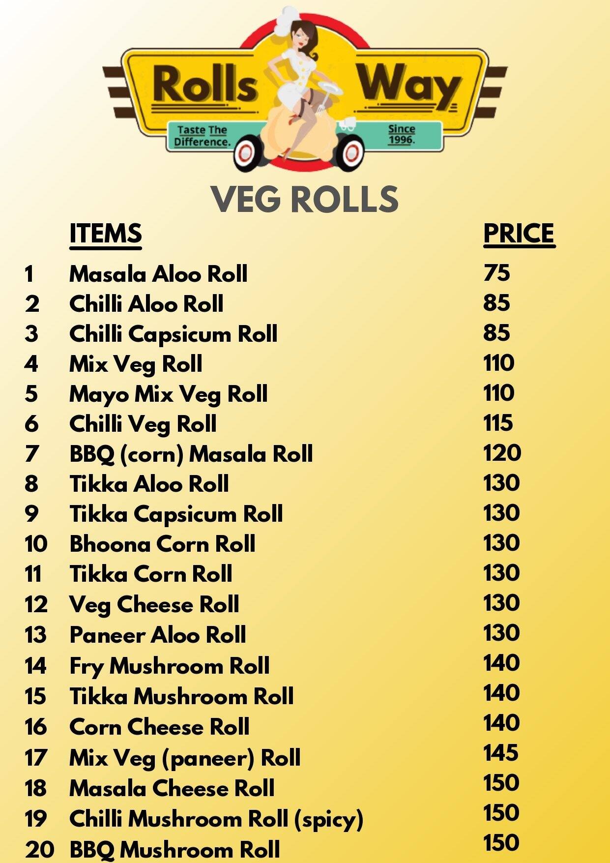 Menu of Rolls Way, Kondhwa, Pune