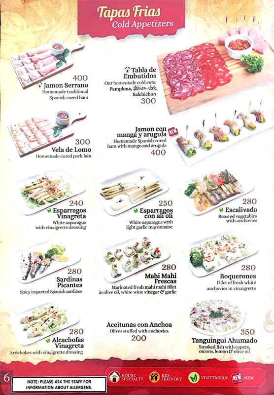 Menu at Alba restaurant, Pasay