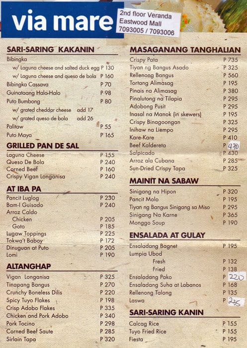 Cafe Via Mare Menu, Menu for Cafe Via Mare, Libis, Quezon City - Zomato ...