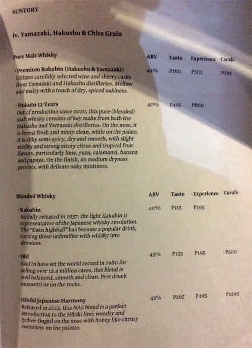 Menu at LIT Manila pub & bar, Taguig