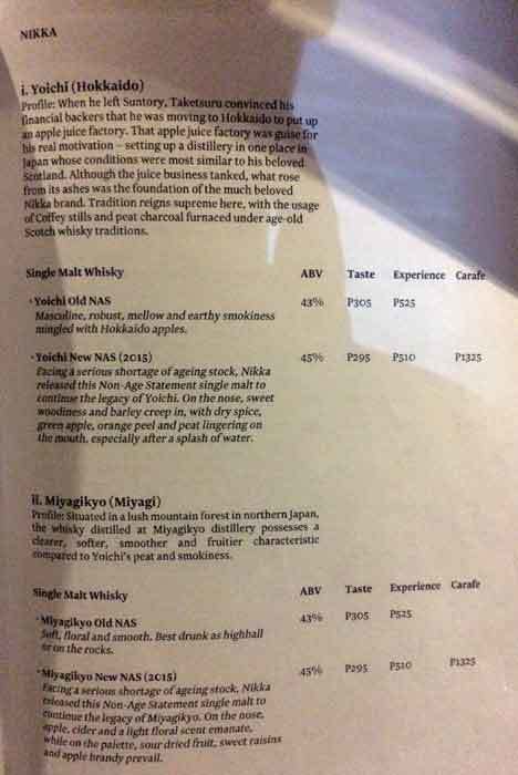 Menu at LIT Manila pub & bar, Taguig