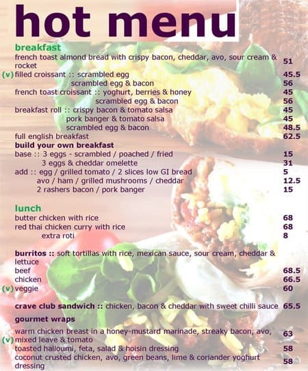 Menu at Crave cafe, Cape Town, Oxbow Crescent