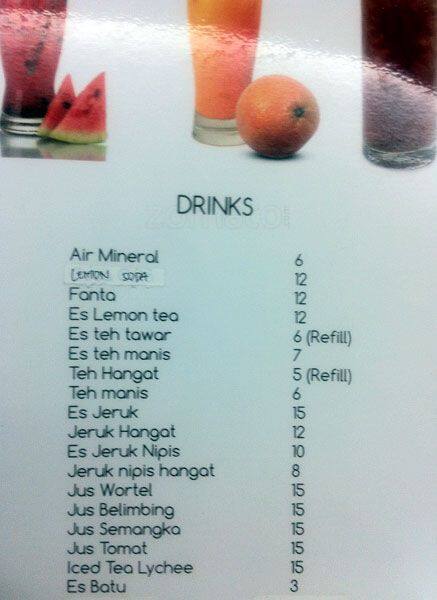 Menu at Golden Pigeon, Jakarta