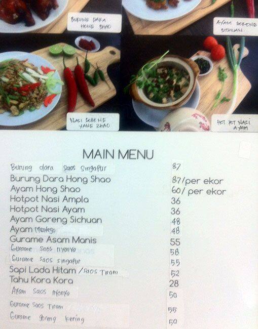 Menu at Golden Pigeon, Jakarta