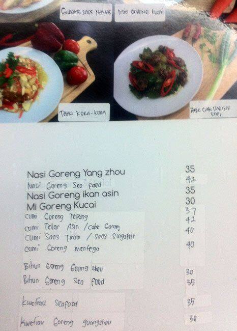 Menu at Golden Pigeon, Jakarta
