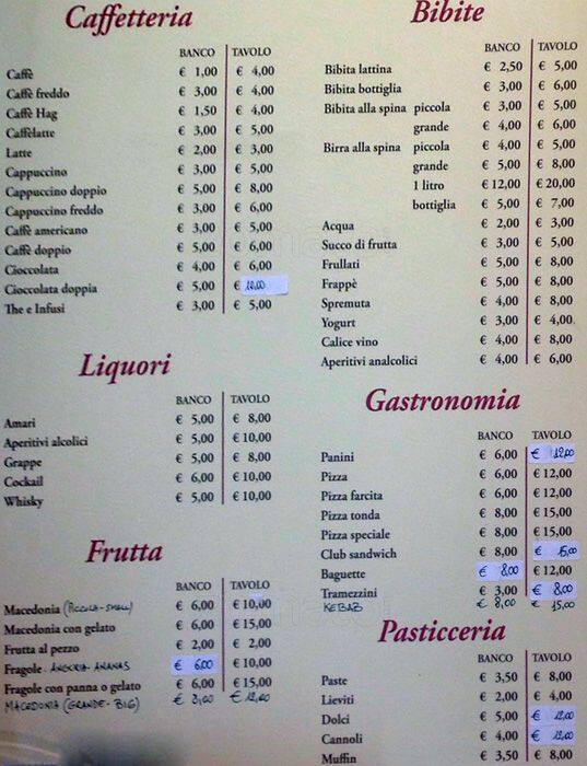 Caffè Moretto a Roma: Foto del Menu con Prezzi - Zomato Italia