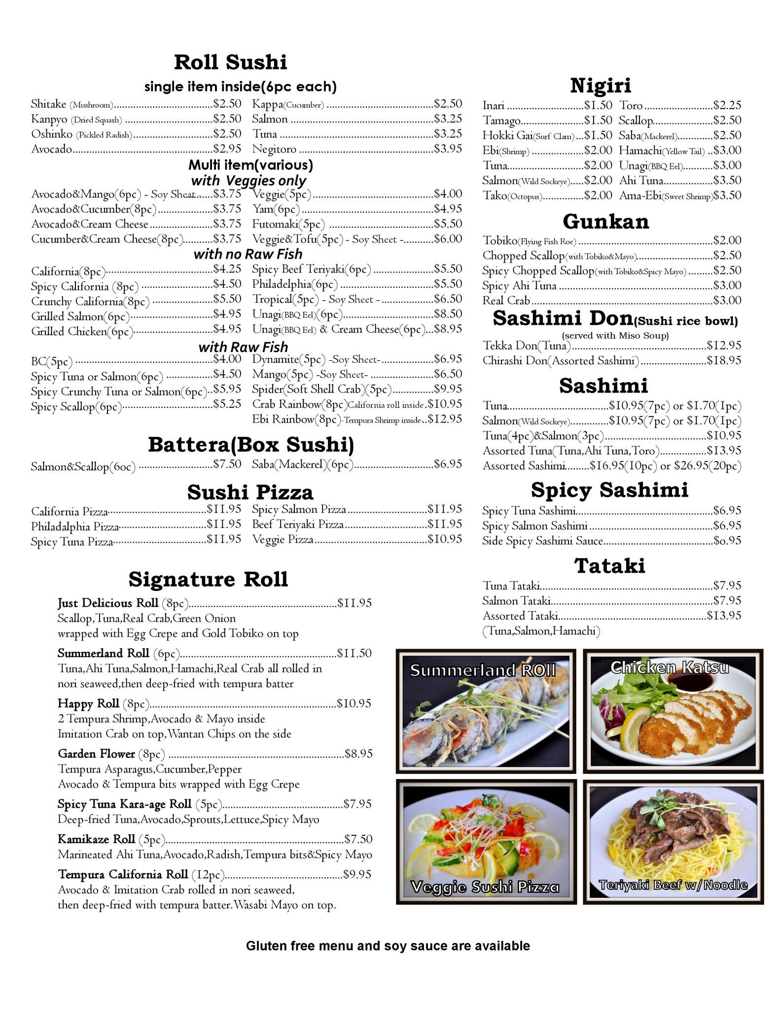 Menu at Just Delicious Japanese Bistro restaurant, Summerland