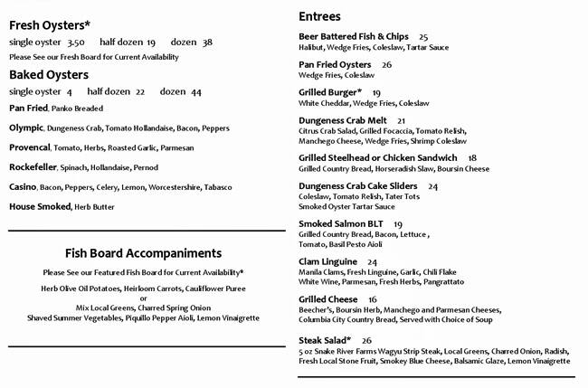 Menu at Shuckers Restaurant, Seattle, 411 University St