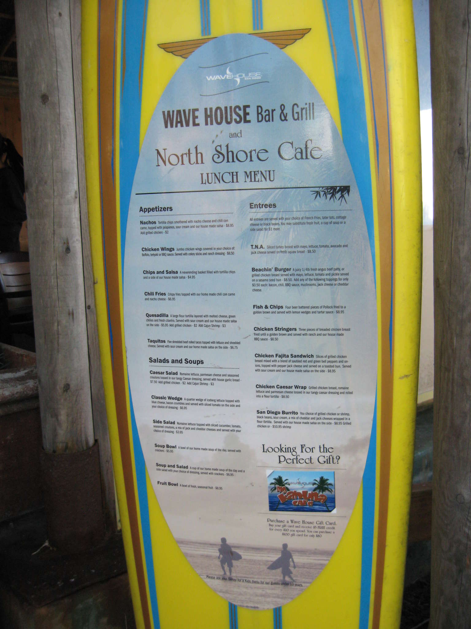 Menu at North Shore Cafe, San Diego, Ocean Front Walk
