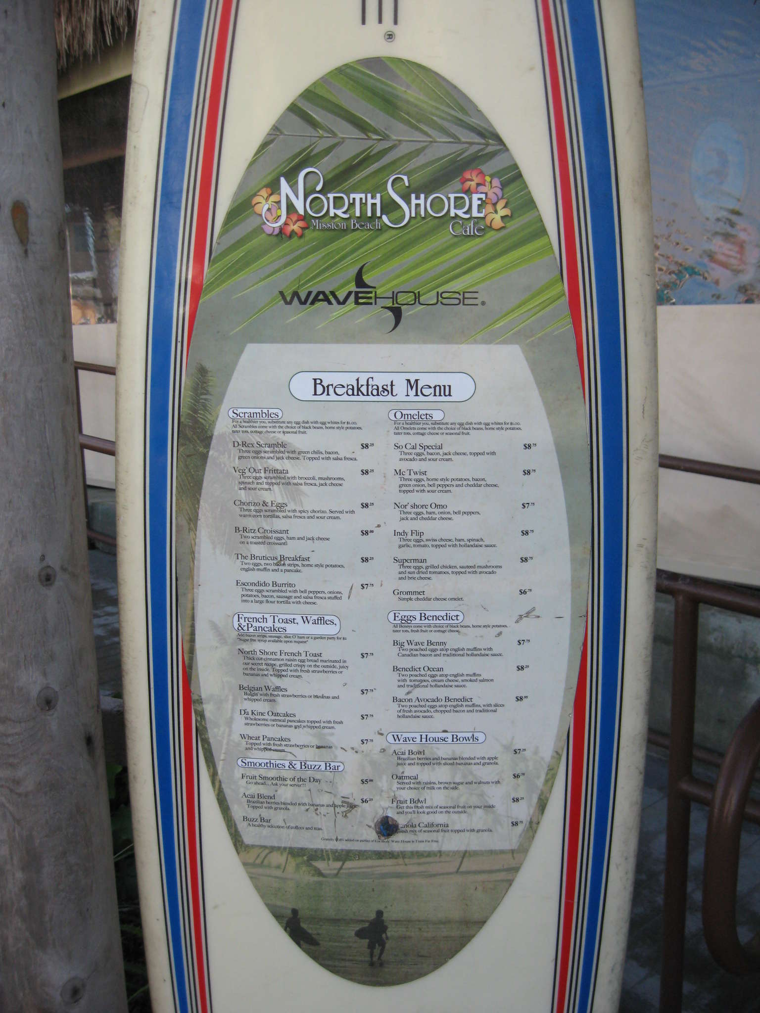 Menu at North Shore Cafe, San Diego, Ocean Front Walk