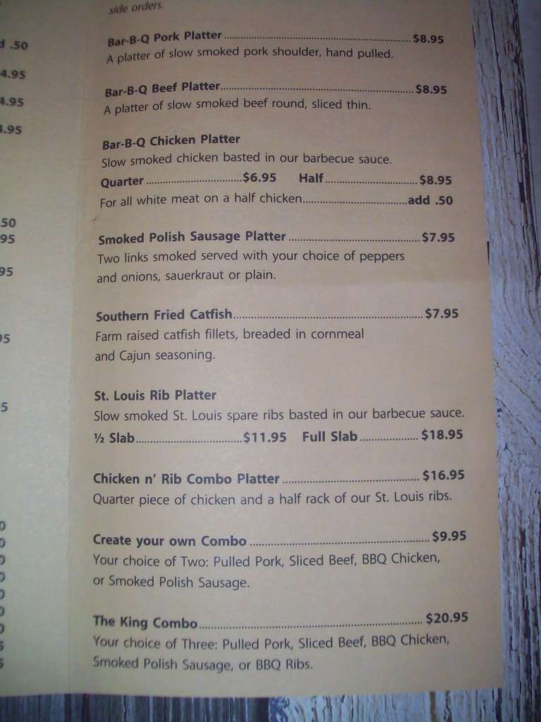 Menu at Kentucky Greg's Hickory Pit BBQ, Depew