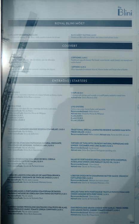 Menu em The Blini restaurante, Vila Nova de Gaia