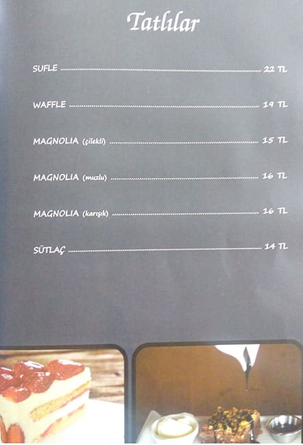Menu at MASHA Lounge, Istanbul