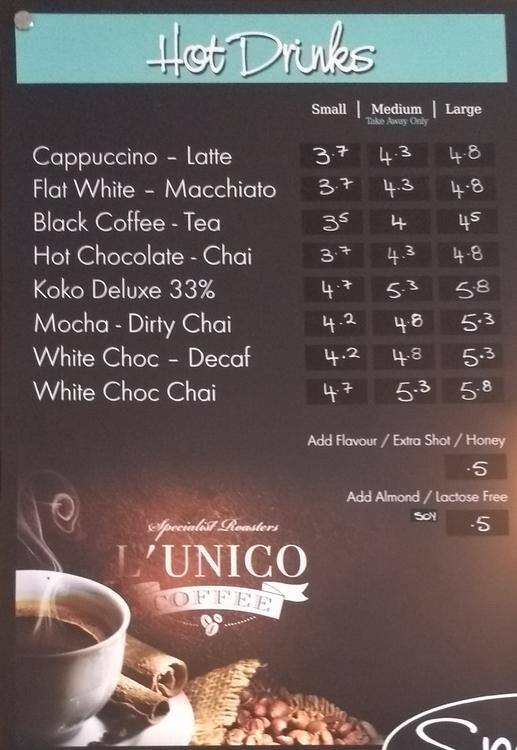 Menu at Three Beans Cafe, Mooroolbark