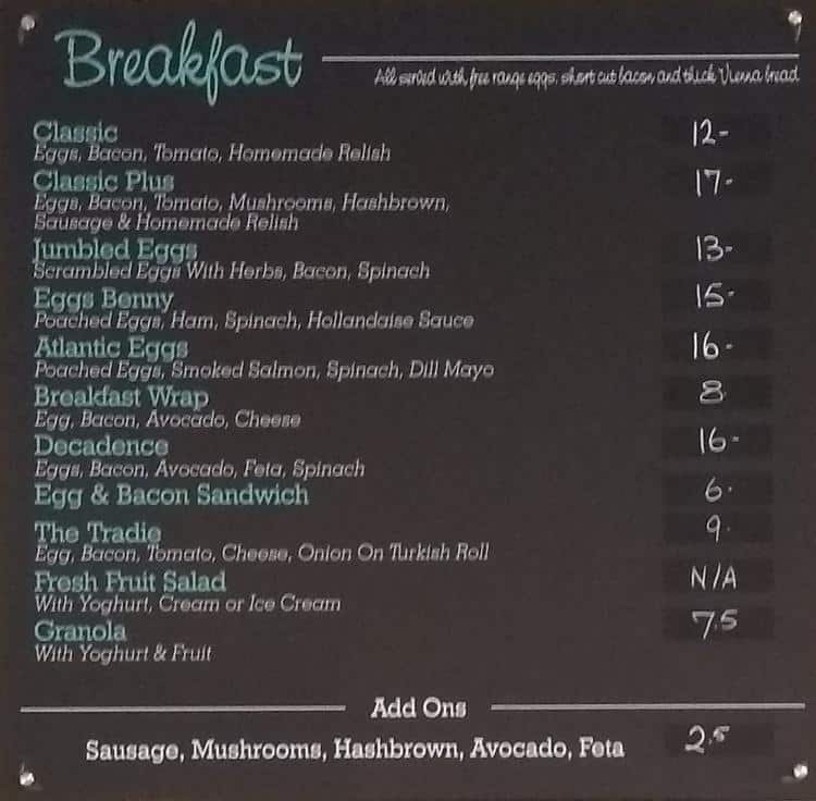 Menu at Three Beans Cafe, Mooroolbark