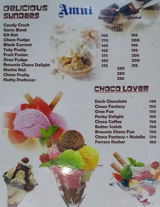 Amul Ice Cream Parlour Menu