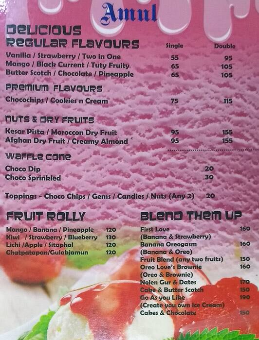 Amul Ice Cream Parlour Menu