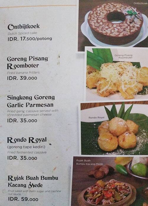 Menu at Dapur Oma Poppy restaurant, Jakarta