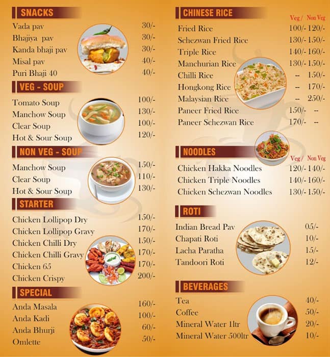 Menu at Unique Rajdhani, Mumbai
