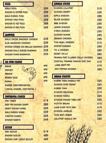 Menu of Pankha Fast Bar & Lounge, Vasai, Mumbai