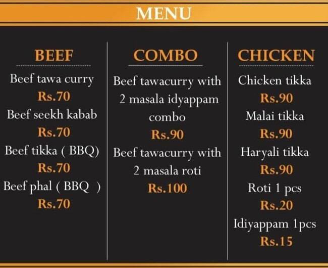 Menu of Kabab Junction, Taramani, Chennai