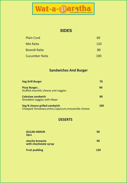Menu of Wat-A-Paratha, Mahipalpur, New Delhi
