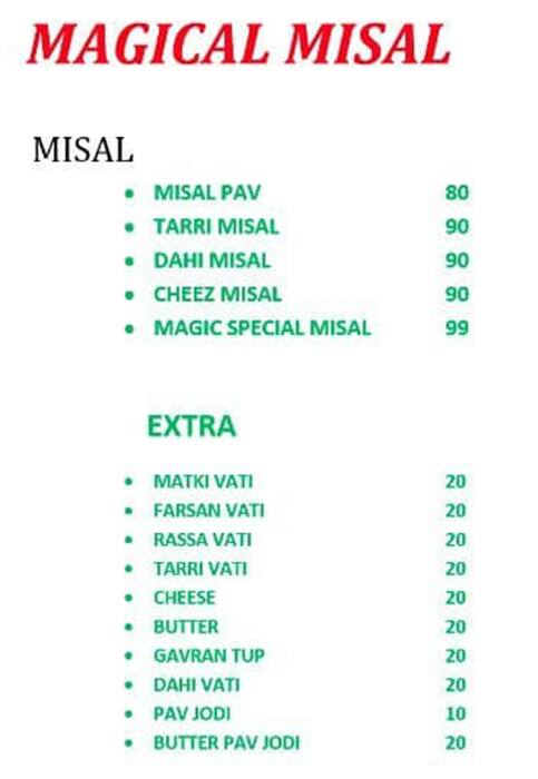 Menu of Magical Misal, Sinhgad Road, Pune