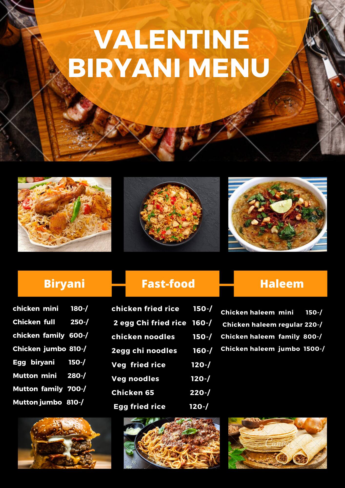 Menu of Valentine Biryani, Attapur, Hyderabad