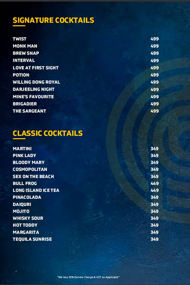 Menu of By Chance, Brigade Road, Bangalore