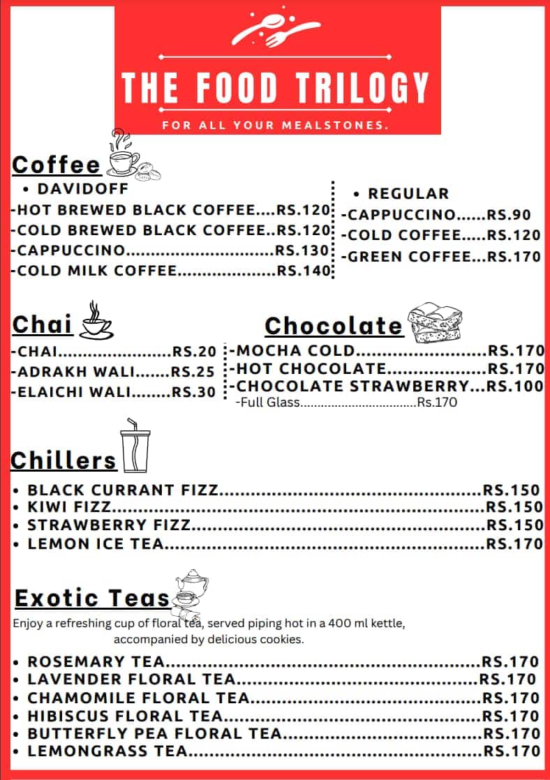 Menu of The Food Trilogy, Thaltej, Ahmedabad